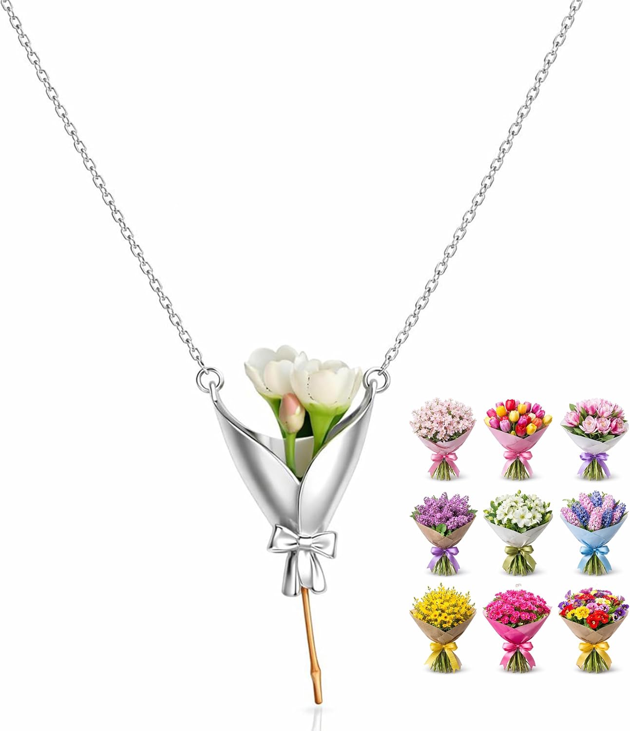 Amazon.com: Roe Dolph Flower Holder Necklace Bouquet Pendant Necklace ...