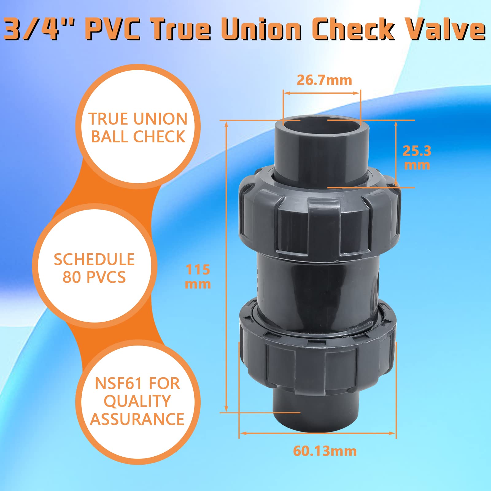 Snapklik.com : PVC True Union Check Valve, 3/4 Slip Swing Full Port ...