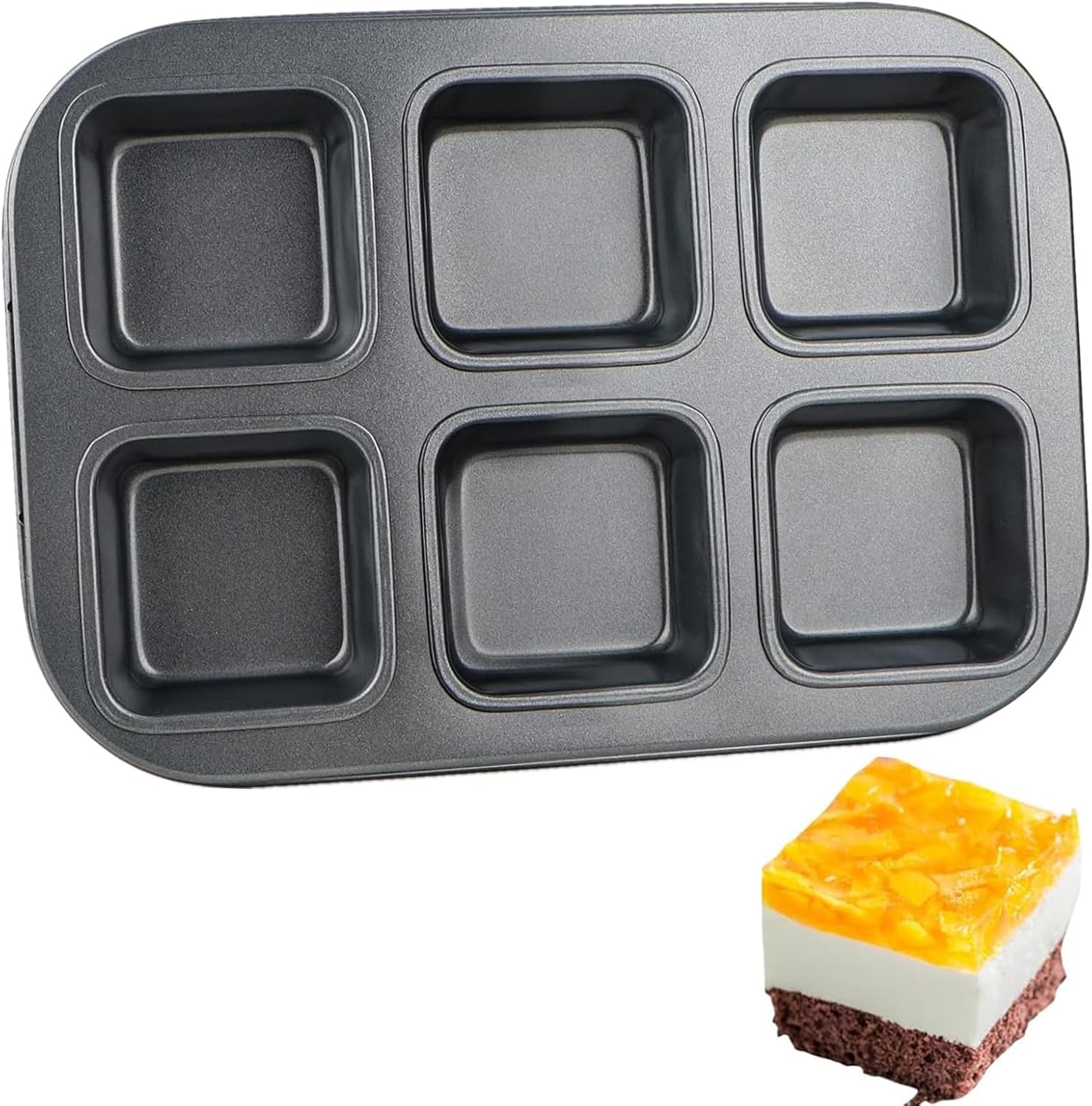 Amazon | LIKENNY ケーキ金型 ベーキングカップ 6個取り 正方形 DIY プレート 炭素鋼 粘りにくい ベーキングモールド お菓子作り 製菓道具 26.5*18.5*2.7CM ...