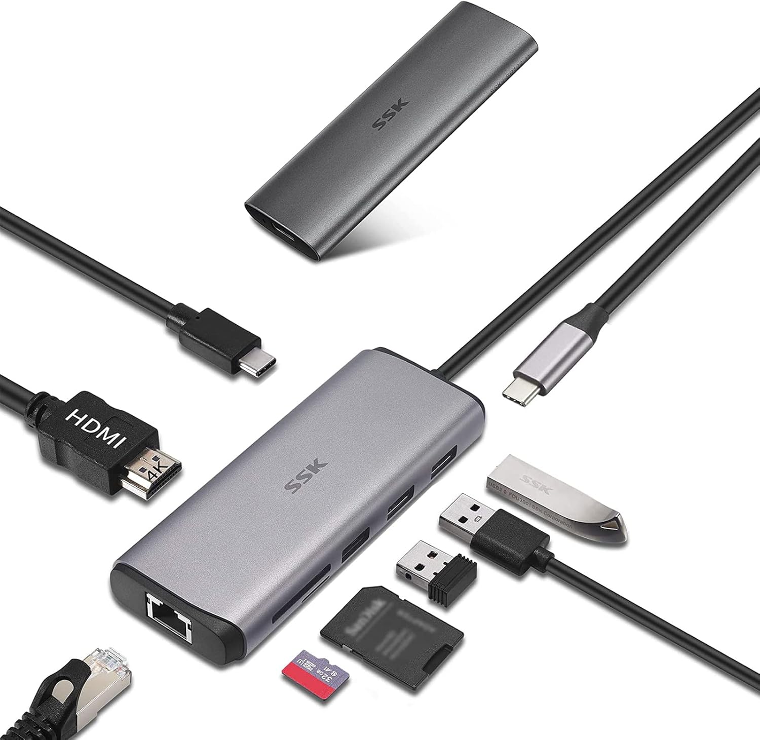 Amazon.com: SSK Bundles 8-in-1 Type C Multiport Hub 1TB Portable ...