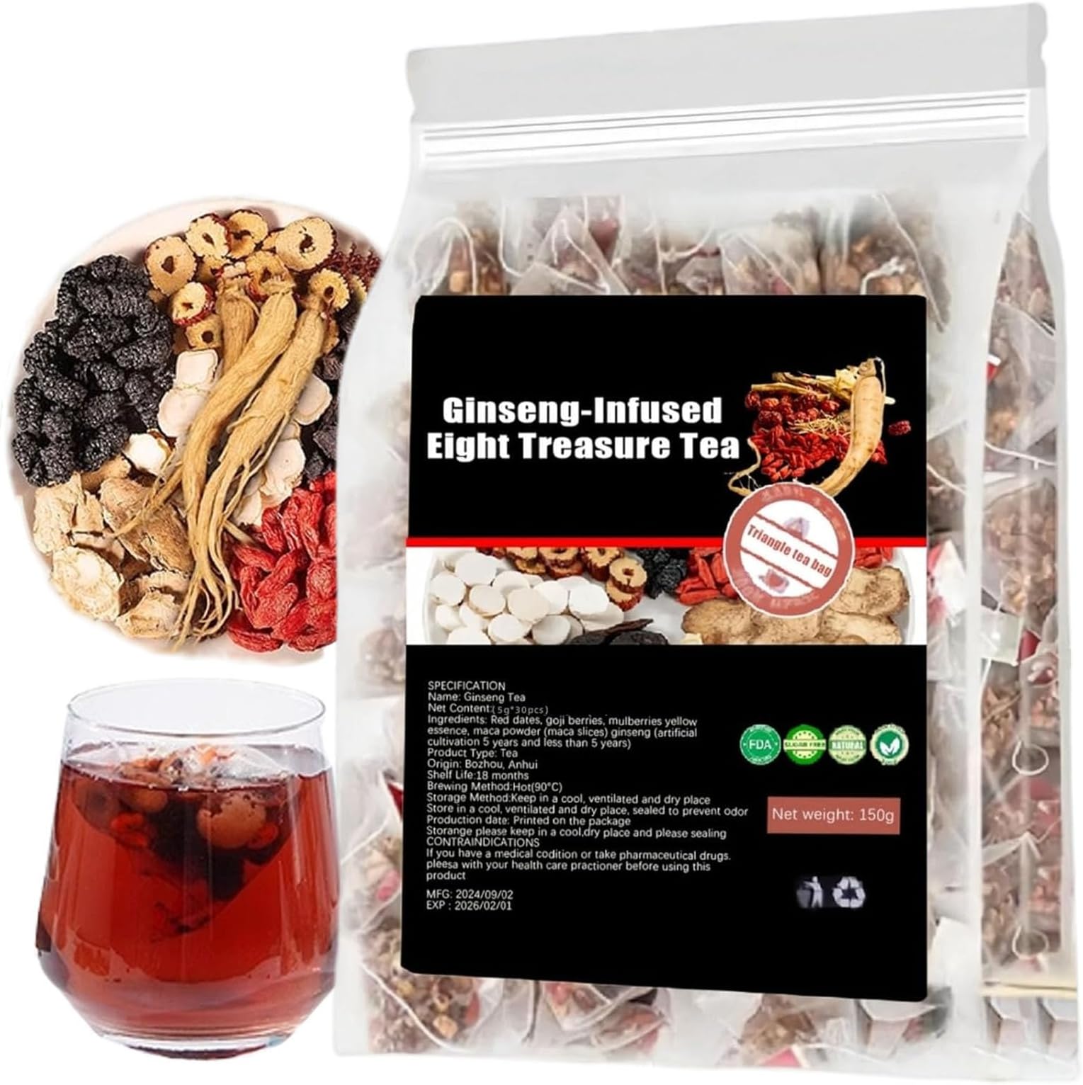 Amazon.com : Ginseng-Infused Eight Treasure Tea, Kidney Tea formula ...