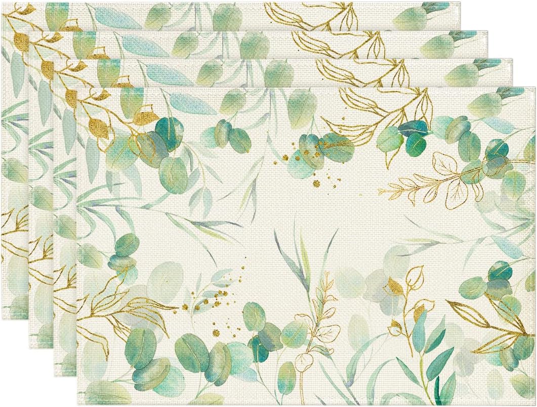 Artoid Mode Green Eucalyptus Leaves Summer Placemats Set of 4, 12x18 ...