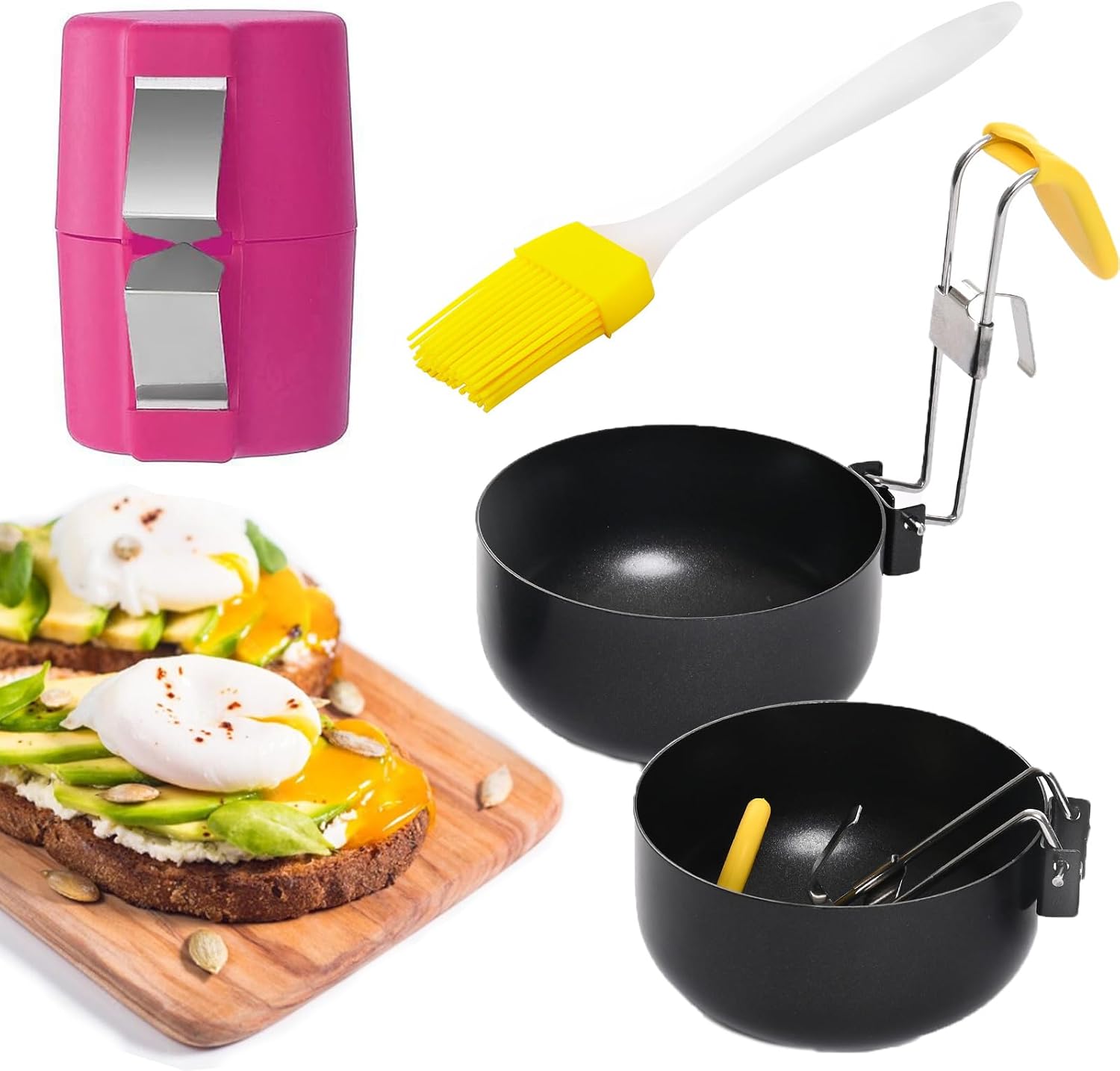 2 Pack Folding Egg Poacher, Stainless Steel Egg Poacher, Non-Stick Egg ...