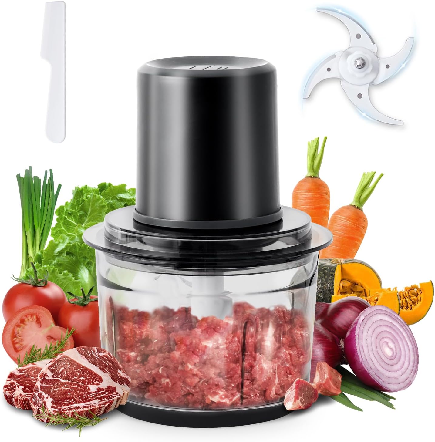 Amazon.com: VEVOR Food Processor, Mini Electric Chopper 400W, 2 Speeds ...