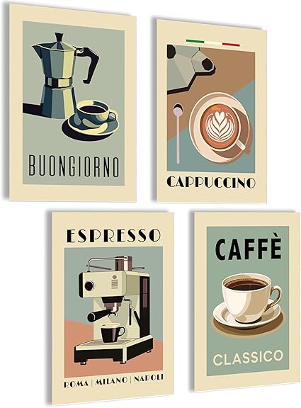 Mojoliving Poster da Caffè, Foto da Parete per Cucina, Poster Vintage ...