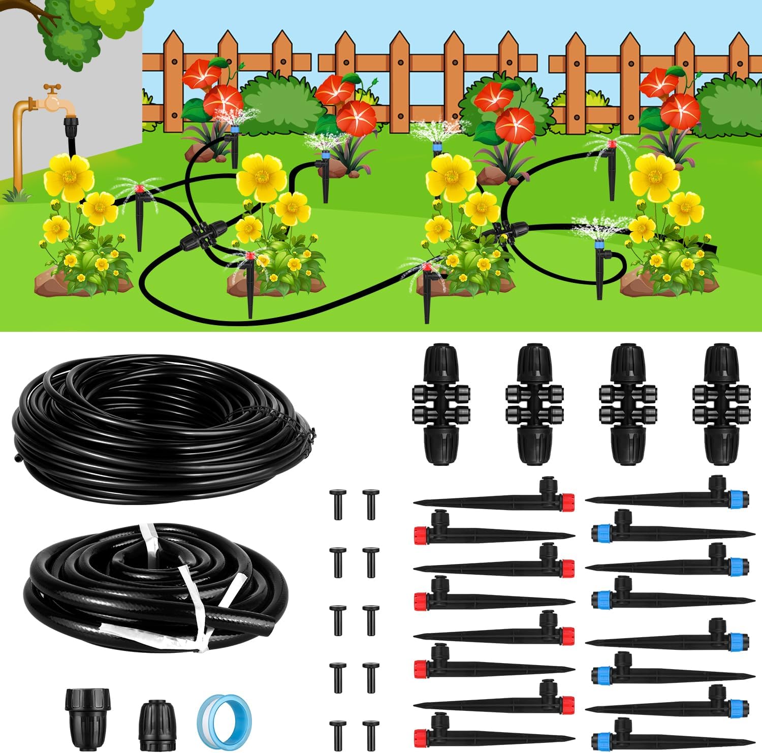 Amazon.com : Frienda 180ft Drip Irrigation Kit Garden Greenhouse ...