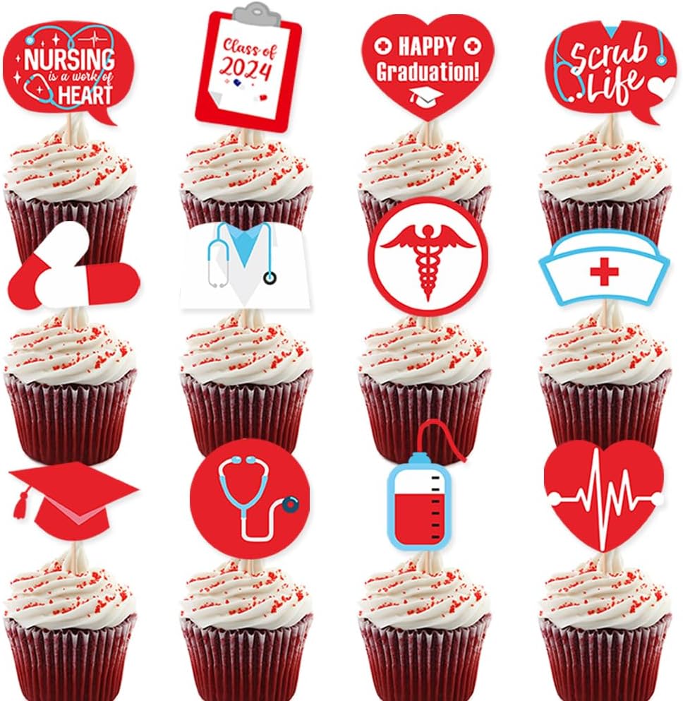Amazon.com: 48PCS Nurse Cupcake Toppers,2024 Nursing School Graduation ...