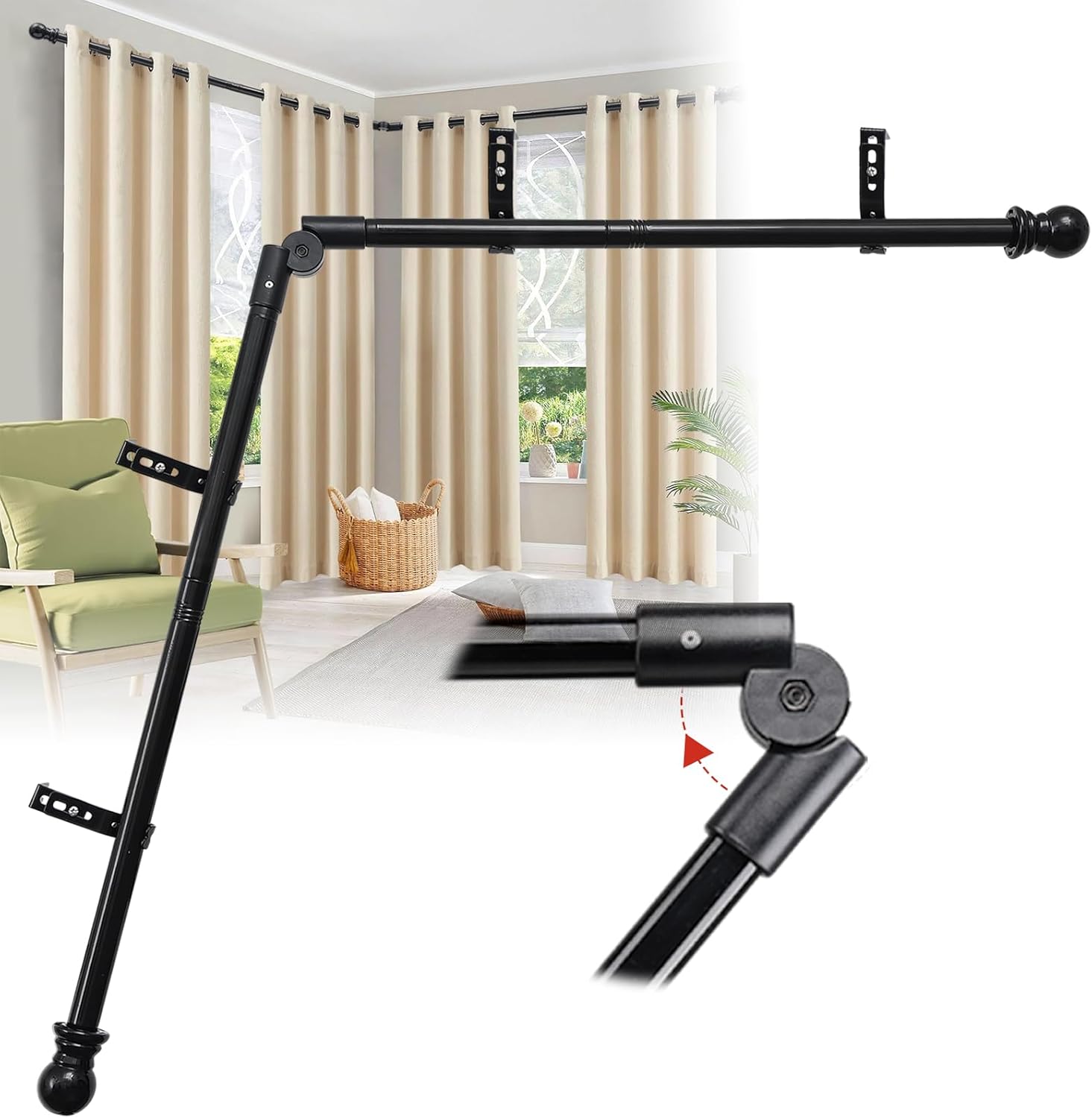 Amazon.com: Corner Curtain Rod for Windows - L Shaped 30 to 136 Inches ...