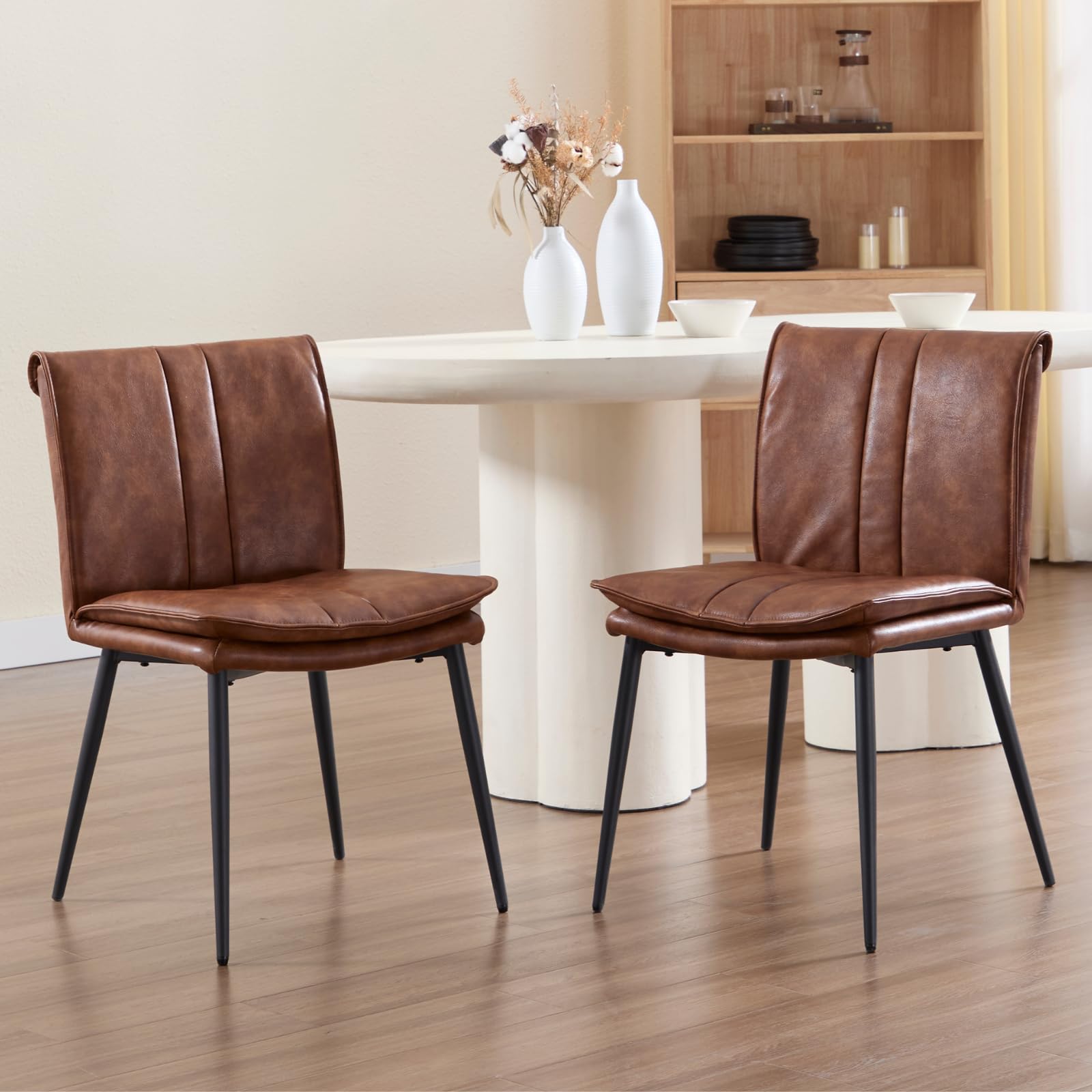 Amazon.com - CIMOTA Brown Leather Dining Chairs Set of 2, Mid Century ...