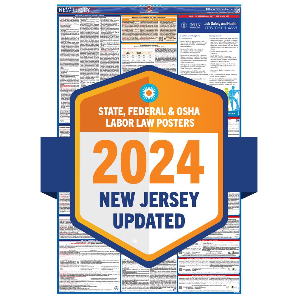 Amazon.com : 2024 New Jersey Labor Law Poster- State, Federal, OSHA Compliant- Workplace ...