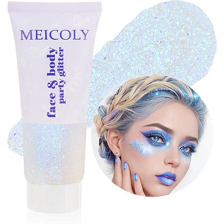 Amazon.com : MEICOLY Sparkling Blue Body Glitter,Holographic Face ...