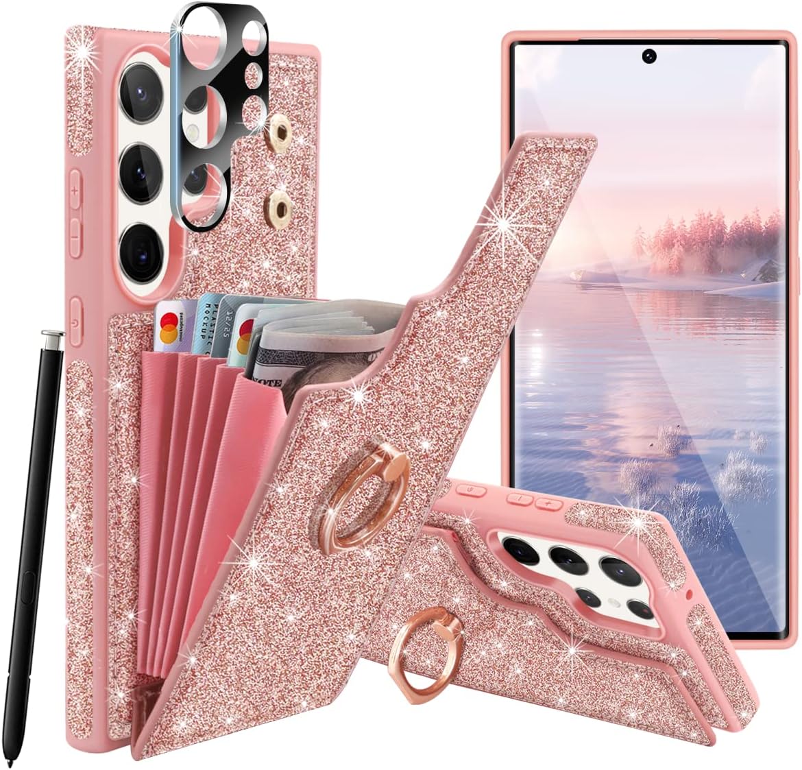 Amazon.com: Casewind for Samsung Galaxy S24 Plus Case,Glitter Wallet Case with [Screen Protector ...