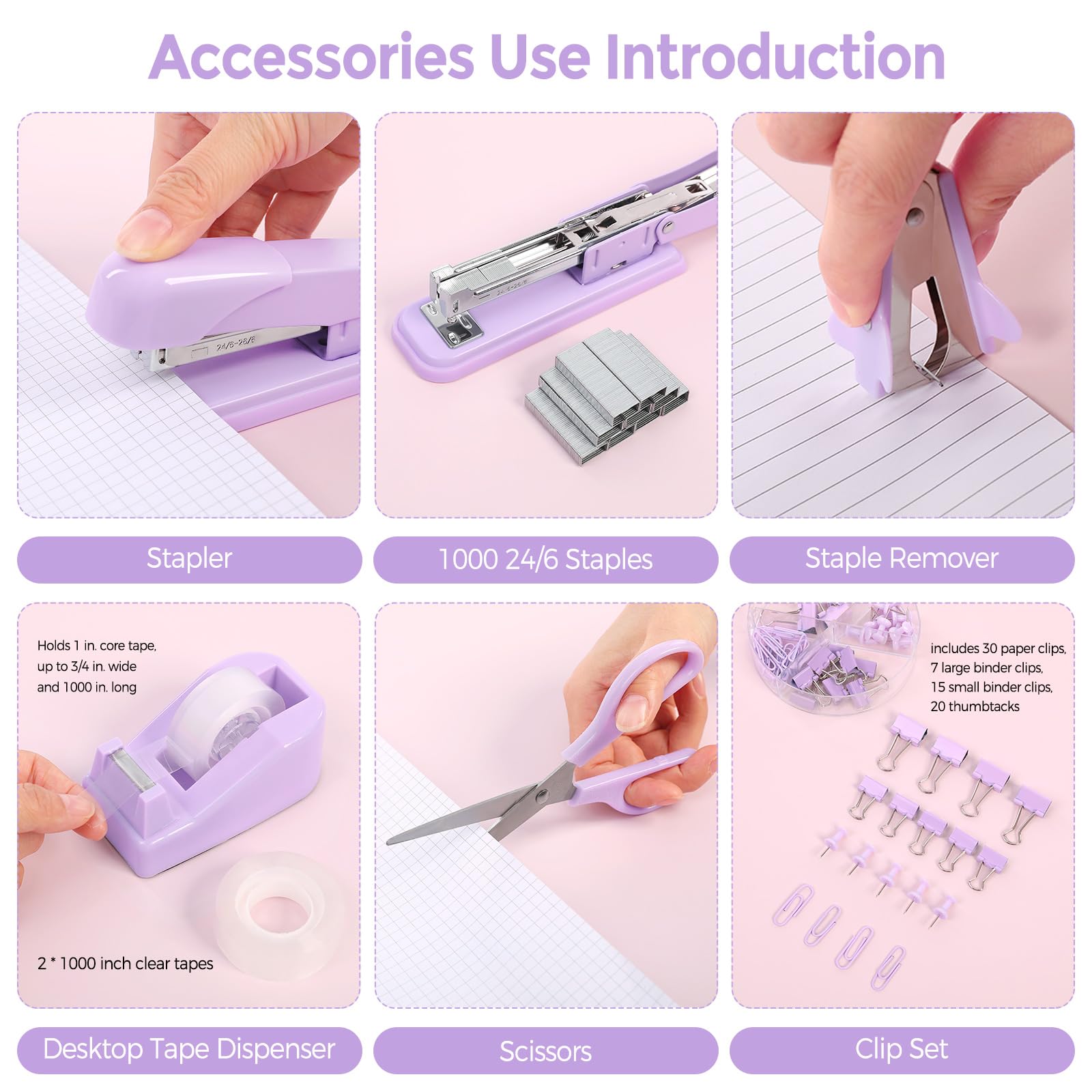 Snapklik.com : Purple Desk Accessories, Purple Office Supplies Set ...