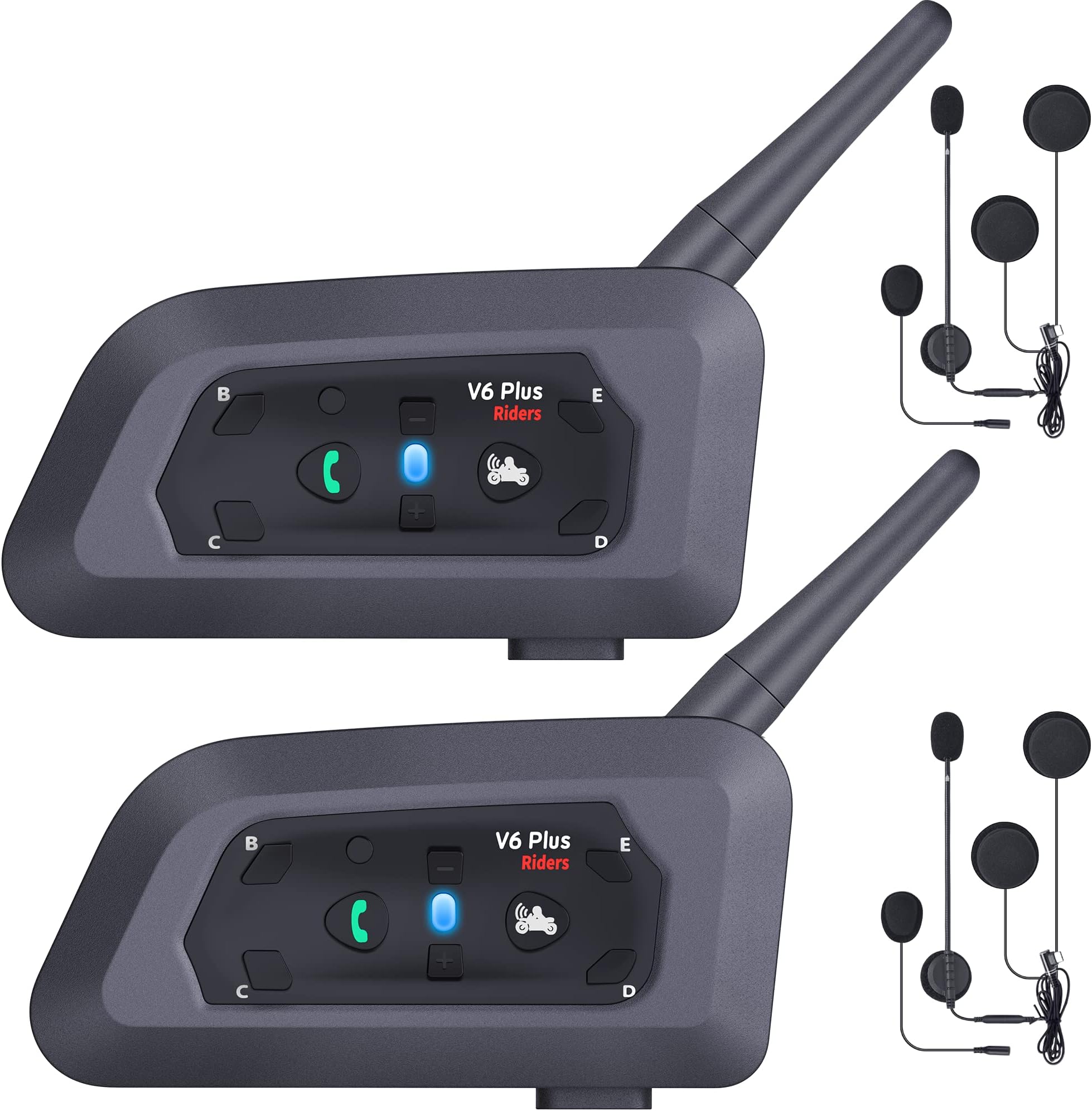 V6 Motorcycle Helmet Bluetooth Intercom BT Multi Interphone Headset ...