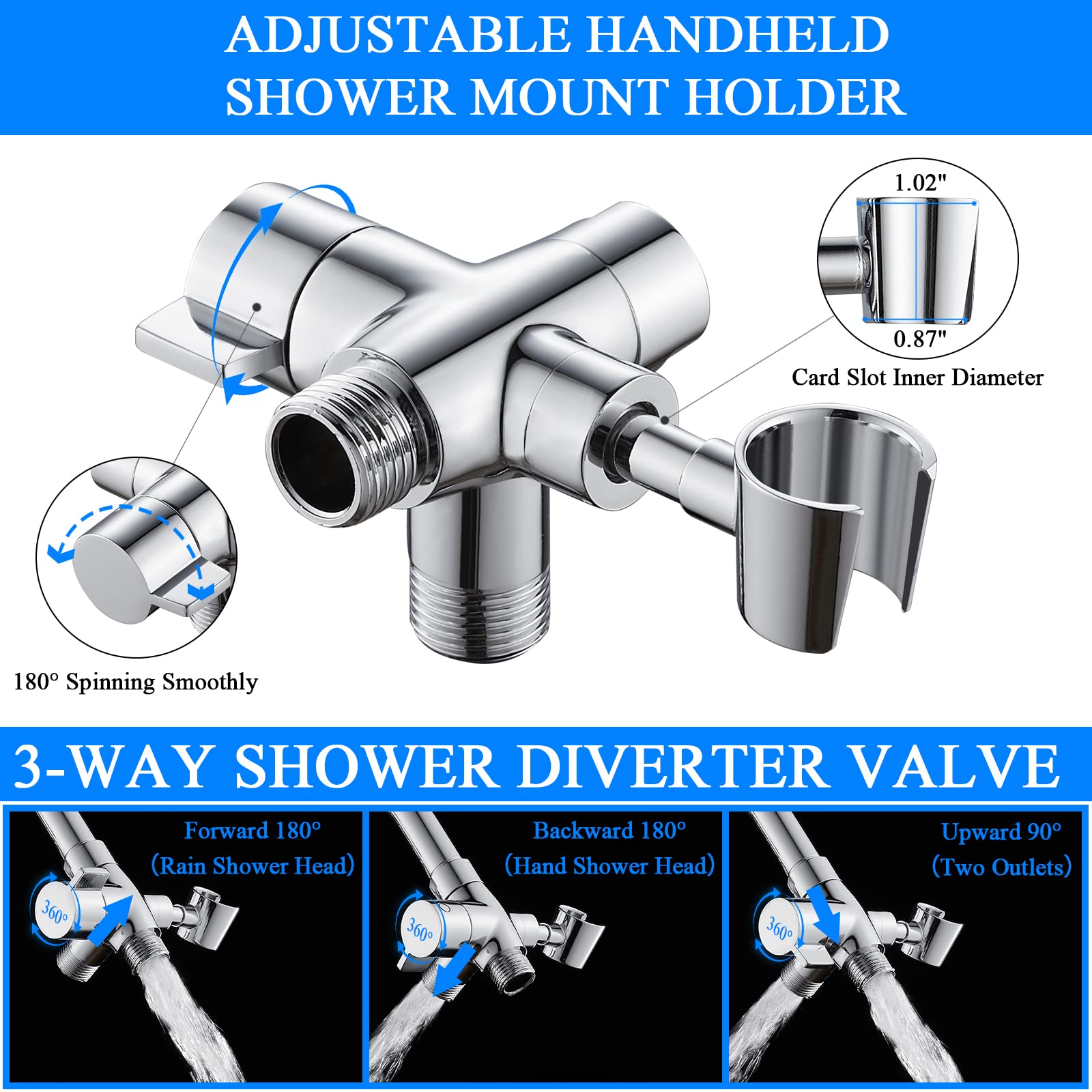 PSYLC All Metal 3-Way Shower Arm Diverter Valve/Solid Brass Shower ...