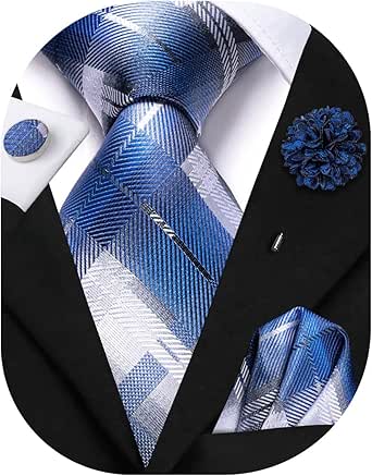 Amazon.com: Hi-Tie Black and Grey Ties for Men Silk Striped Necktie ...