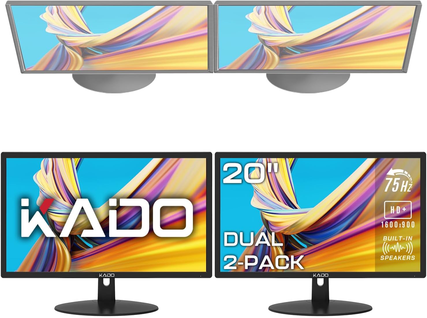 Amazon.com: Kado Dual Monitor Setup - 2-Pack 20"" Computer Monitor ...