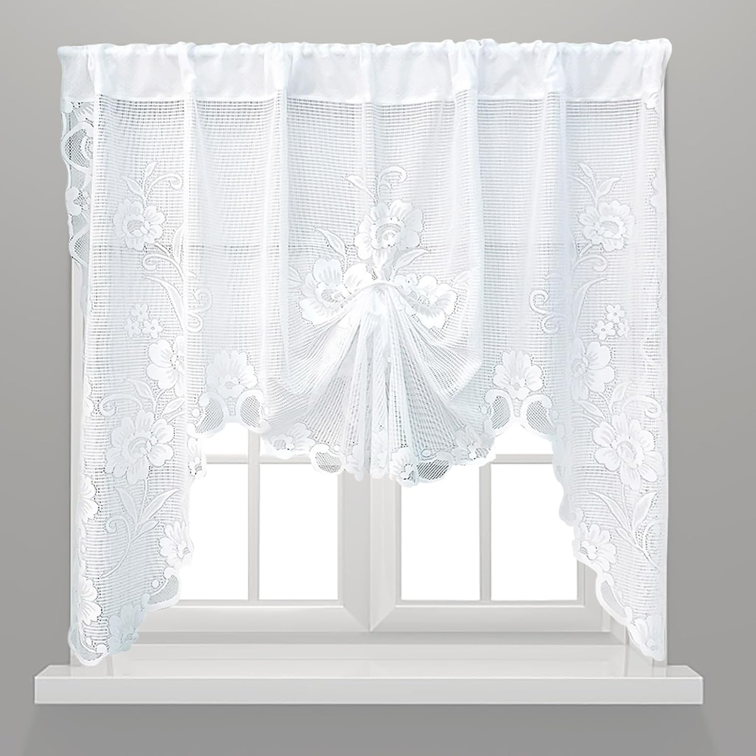Amazon.com: Ansvent White Lace Kitchen Valance for Window, Floral Sheer ...