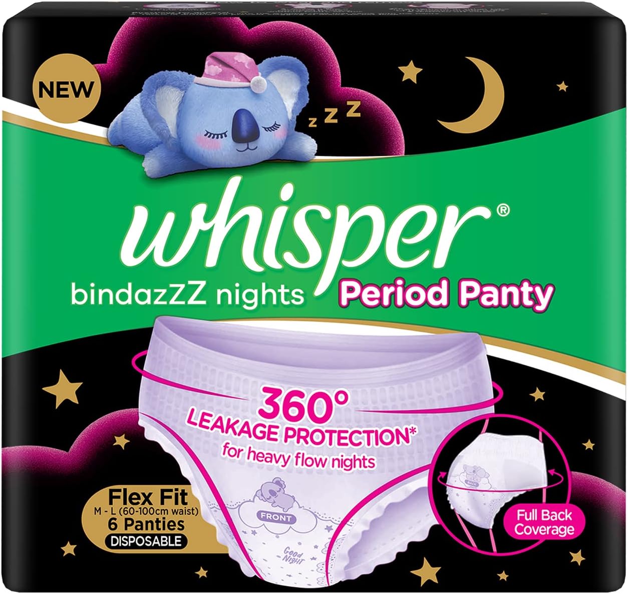 CONFETTIWOW Whisper Bindazzz Night Period Panty|6 M-L Panties|upto 0% Leaks|360 degree leakage ...