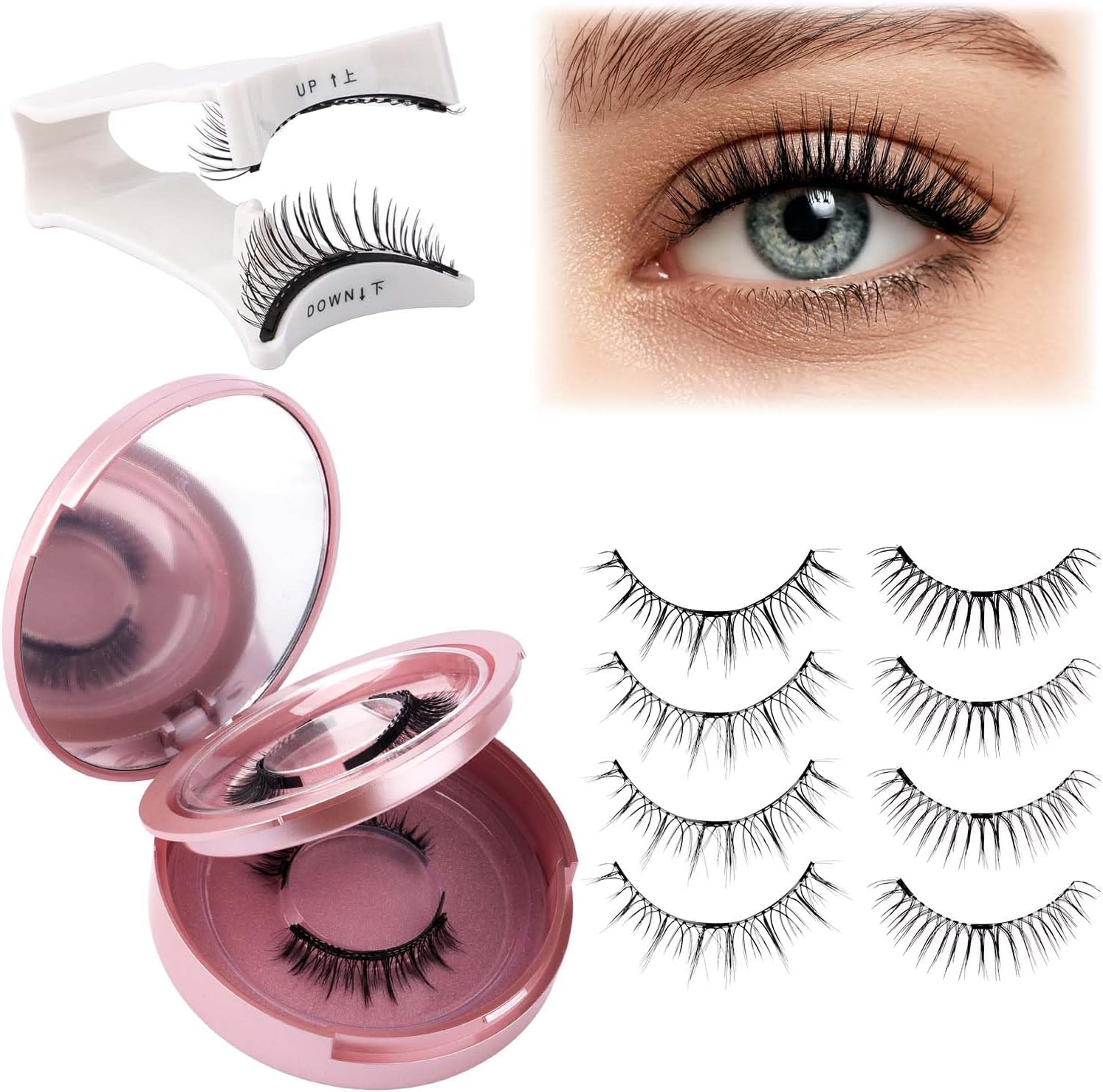 Magnetic Eyelashes Natural Look 2 Pair Magnetic False Eyelashes with Applicator Reusable ...