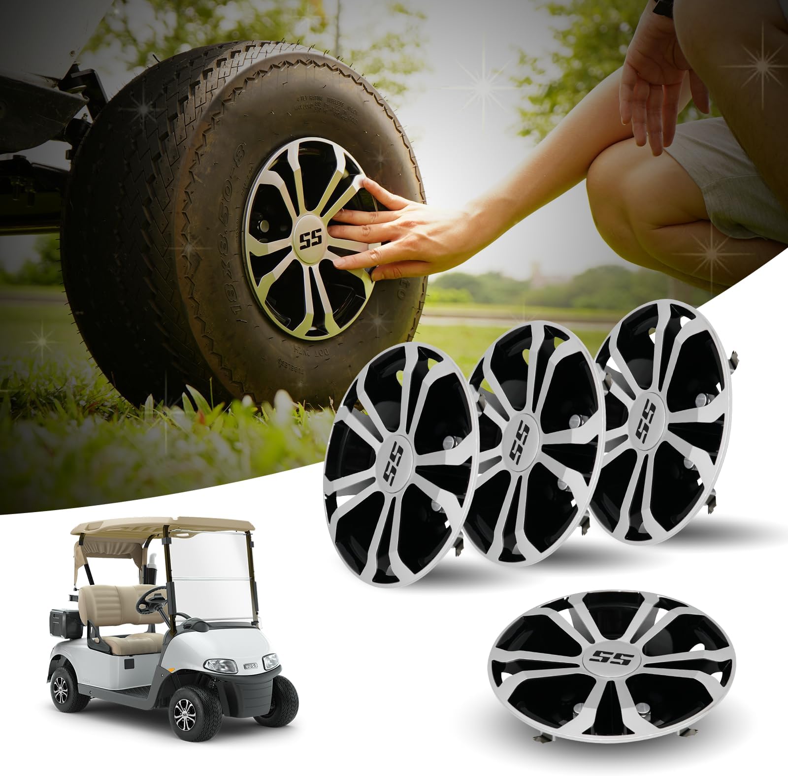 Amazon.com: GTW Drifter 8 inch Golf Cart Wheel Covers/Hub Caps | Silver ...