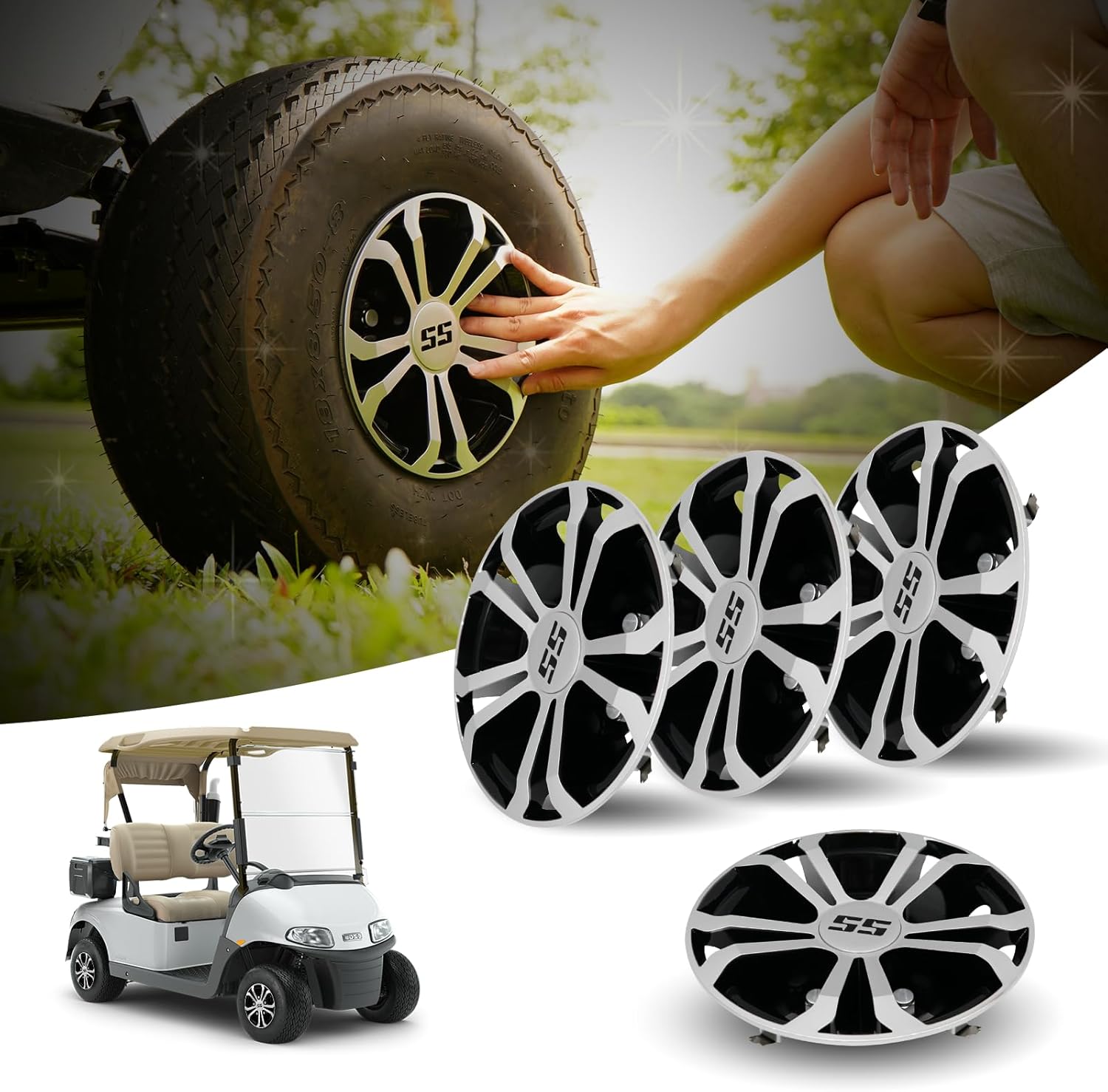 SAMXOMAP Golf Cart Wheel Covers Hub Caps for EZGO, Club Car, Yamaha - 8 ...