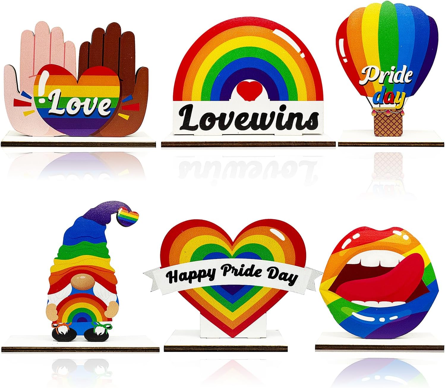Amazon.com: 6 Pcs Gay Pride Table Wooden Decorations LGBT Pride Month ...