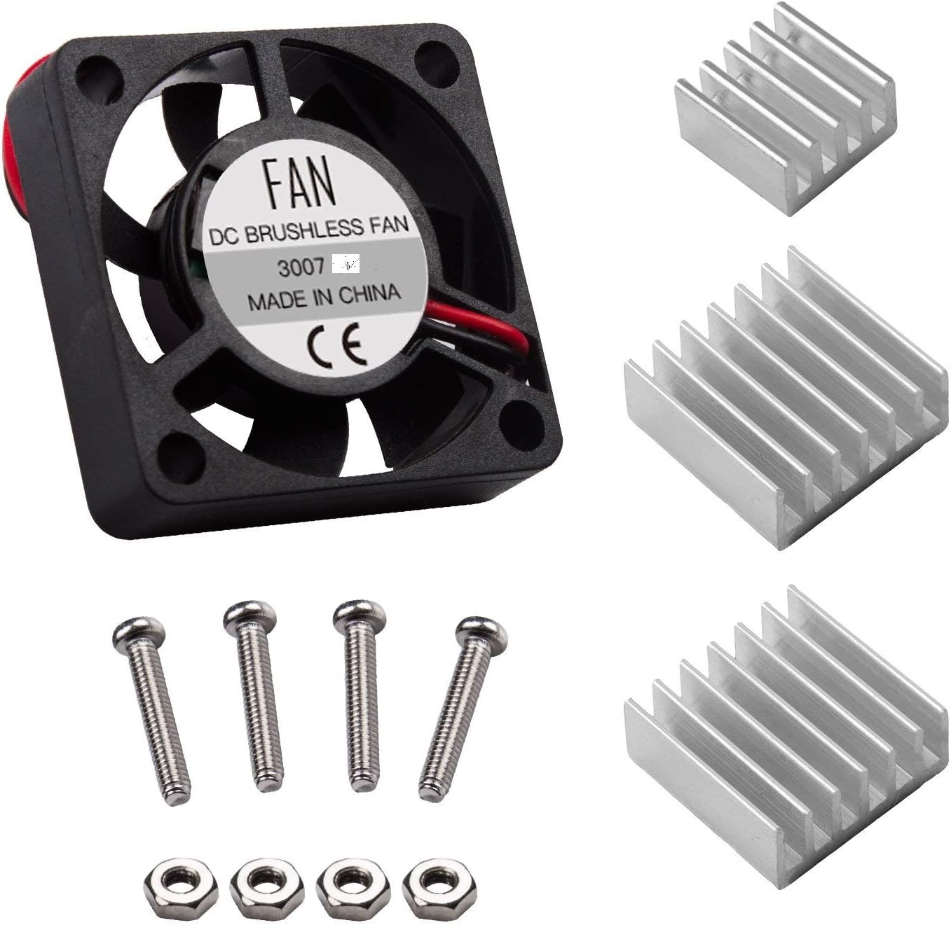 REES52 Pi 3 B+ Cooling Fan DC 12V with 3 Pieces Aluminum Heatsinks for ...