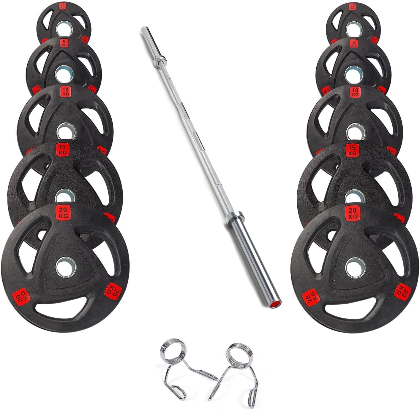 Strongway® Olympic 50KG 70KG 100KG Tri Grip Weight Plates Sets with 6FT ...