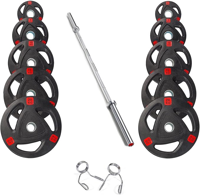 Strongway® Olympic 50KG 70KG 100KG Tri Grip Weight Plates Sets with 6FT ...