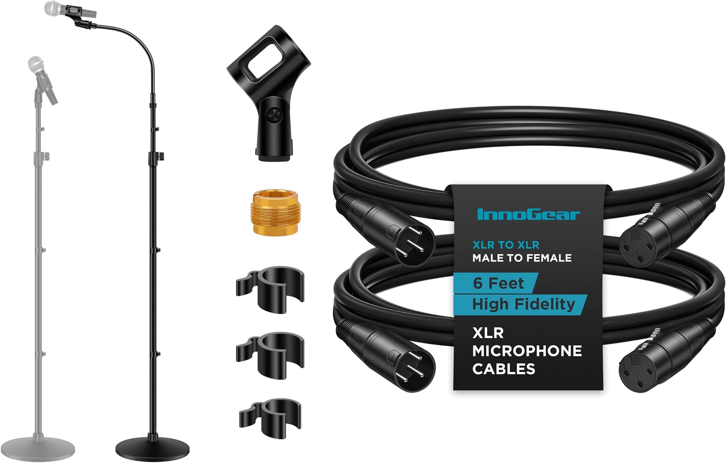 Amazon.com: InnoGear Gooseneck Mic Floor Stand & 2 Pack 6 Feet Male to ...