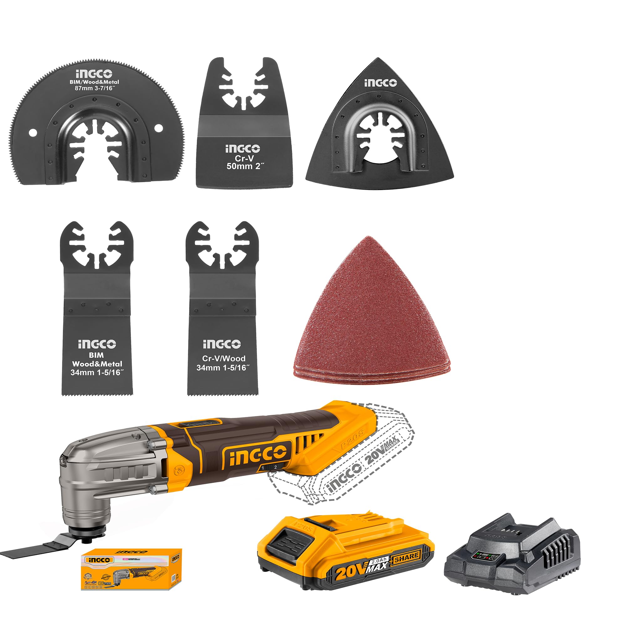 INGCO 20V Cordless Multi-Tool, With 1.5Ah Battery and Charger, DIY ...