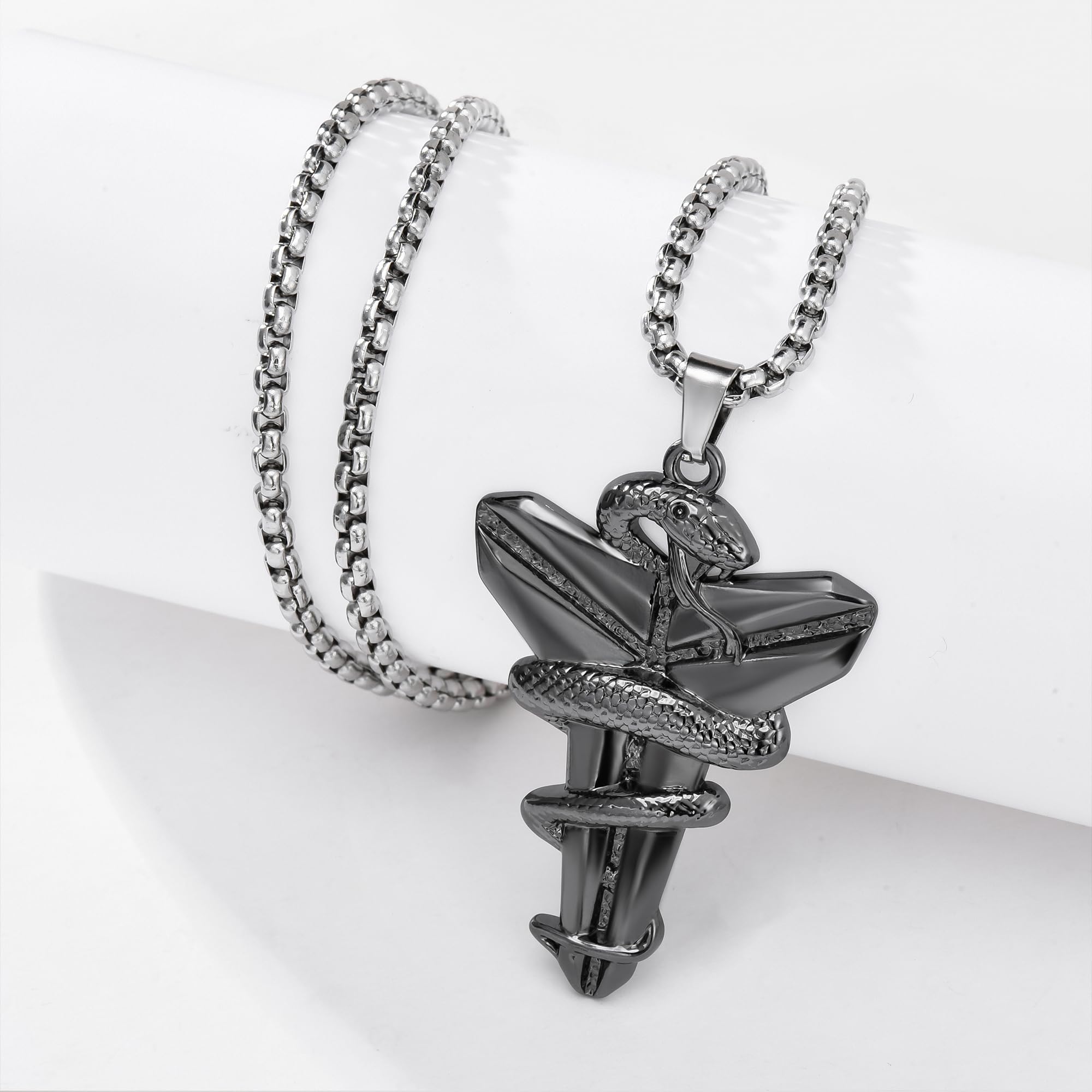 Medsor Mamba Necklace Black Stainless Steel Snake Mamba Pendant Chain ...