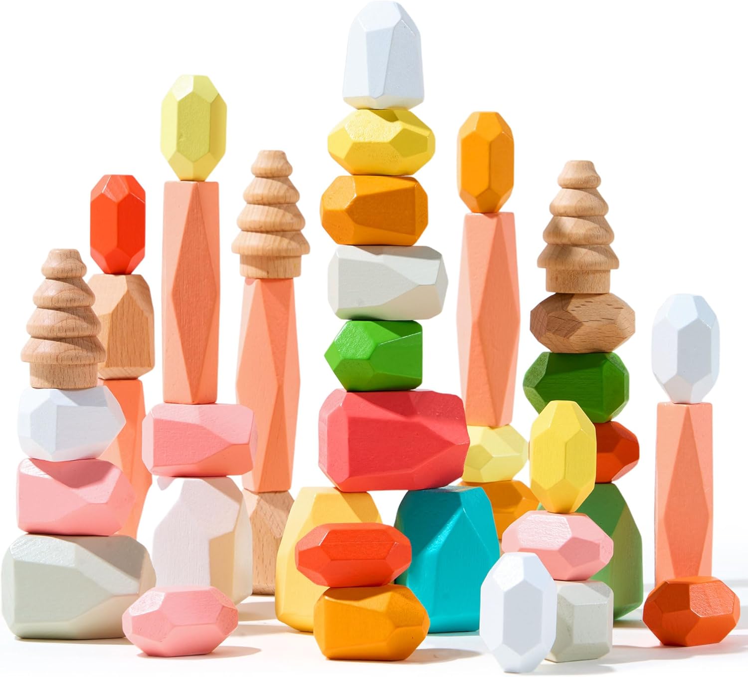 Amazon.com: Vigorfun Colorful Wooden Sorting Stacking Rocks for ...