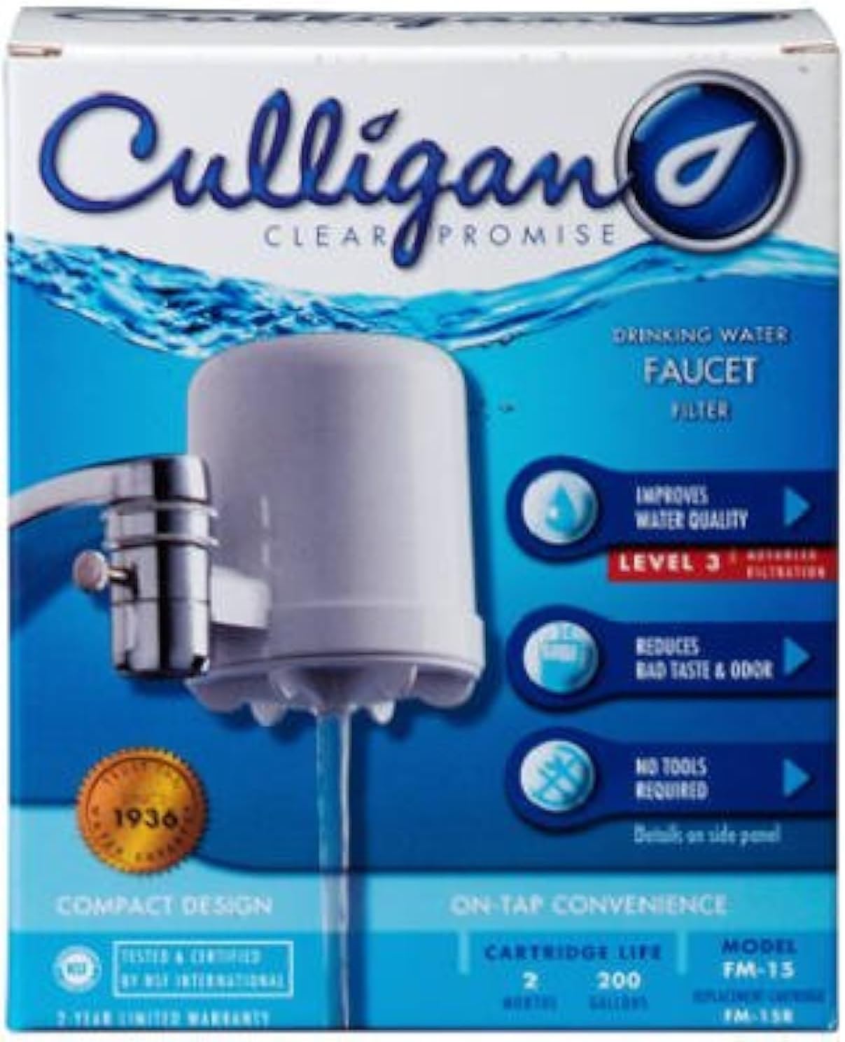 Culligan FM-15A Advanced Faucet Mount Filter, 200 Gallon, White ...