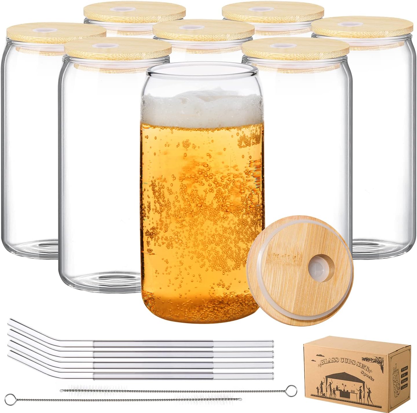 Amazon.com: MMonDod Drinking Glasses with Bamboo Lids and Glass Straw ...