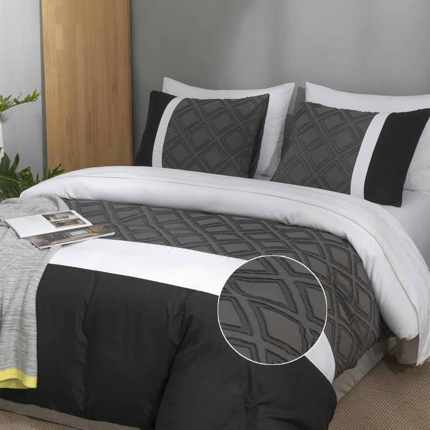 YASMENG Dark Gray Tufted Duvet Cover King Set Grey Black and White ...