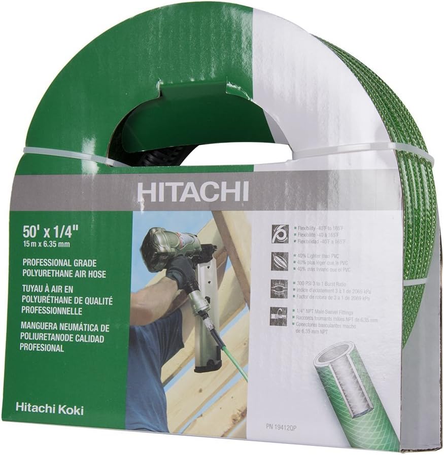 Hitachi 19412QP 1/4-Inch by 50 Foot Polyurethane Green Air Hose, No ...