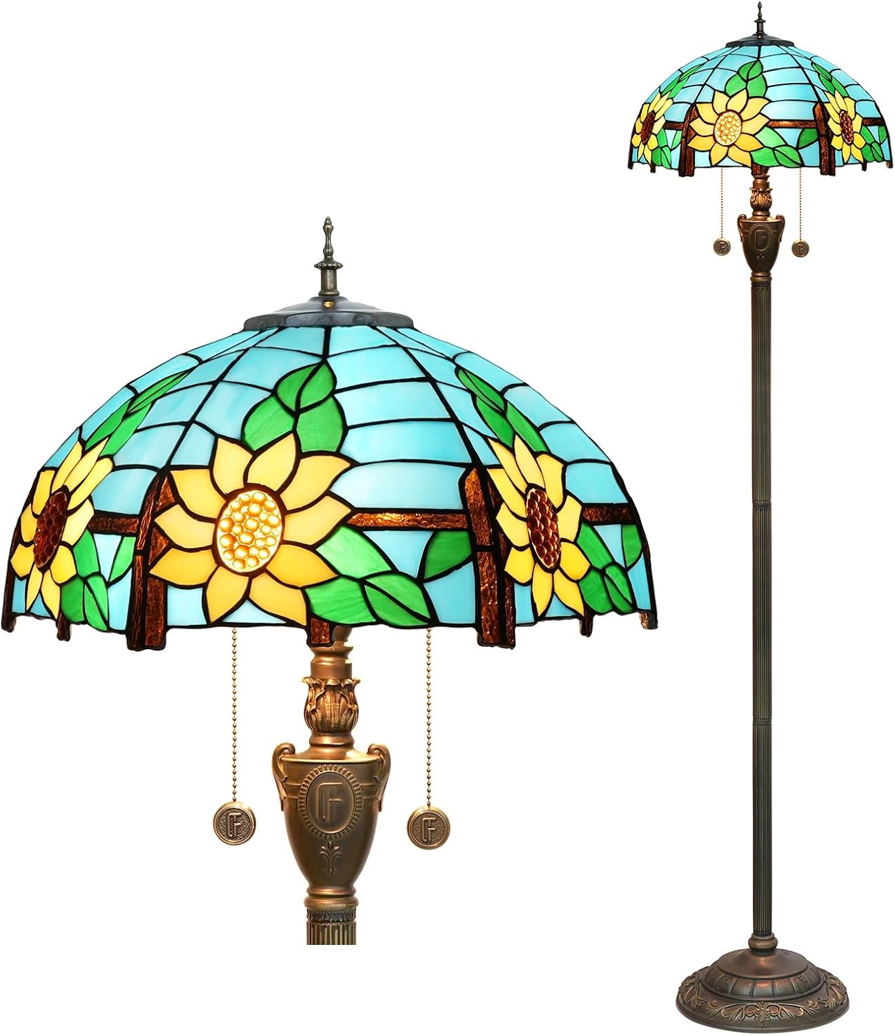 Tiffany Floor Lamp Blue Yellow Sunflowers Stained Glass Lamps for ...