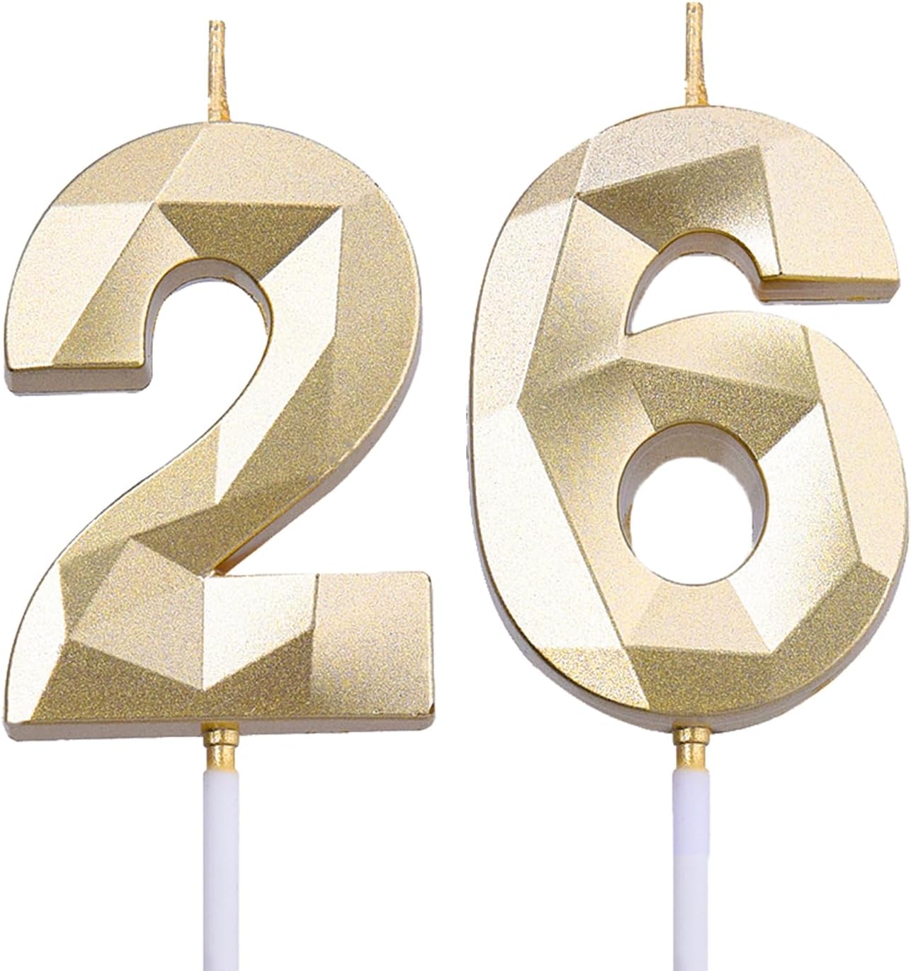 Amazon.com: Bailym Gold 26th Birthday Candles, Number 26 Cake Topper ...