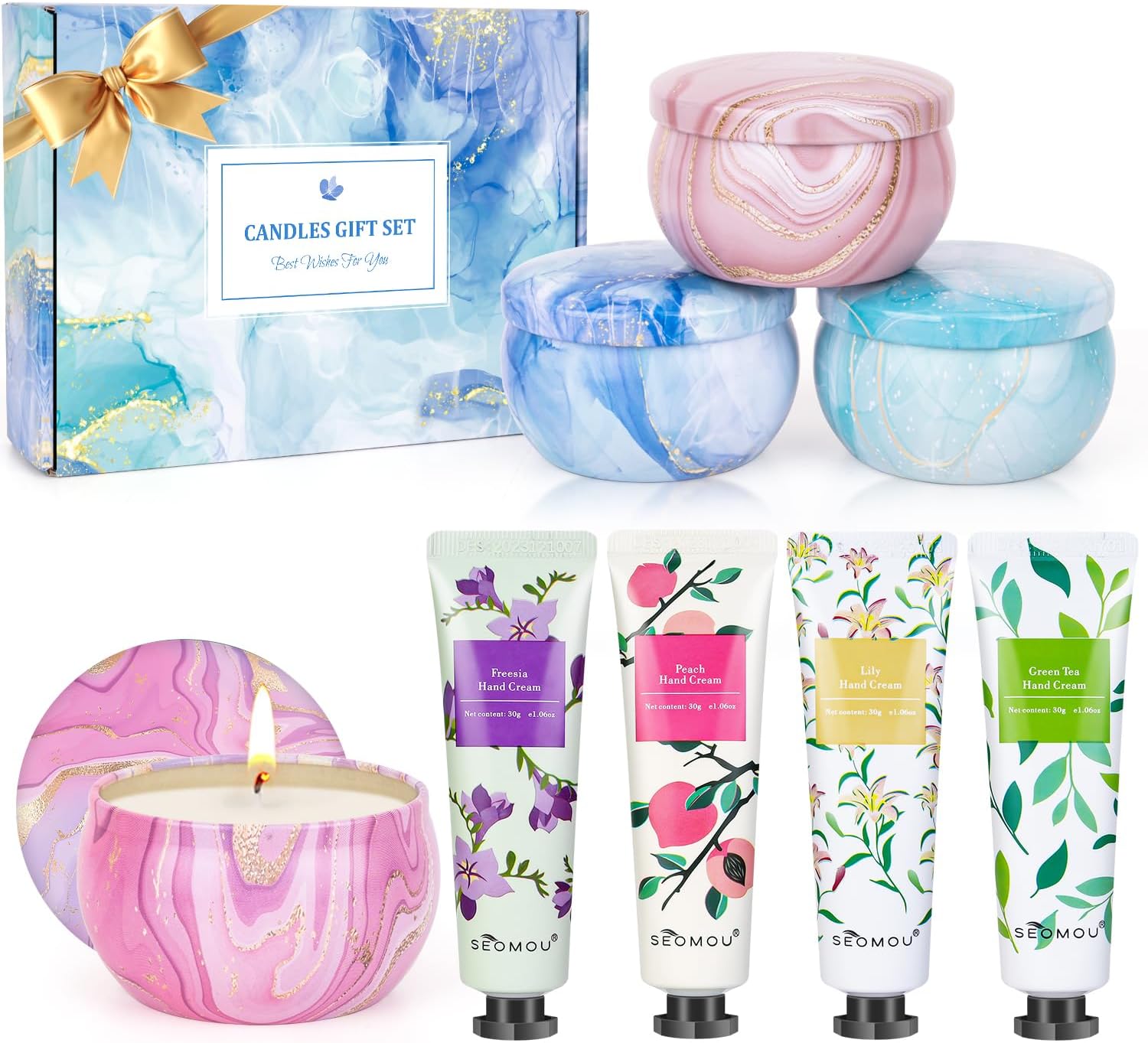 DECO EXPRESS Scented Candle Gift Set with Flowers, Ladies Bouquet Roses and Candle Box Women's ...