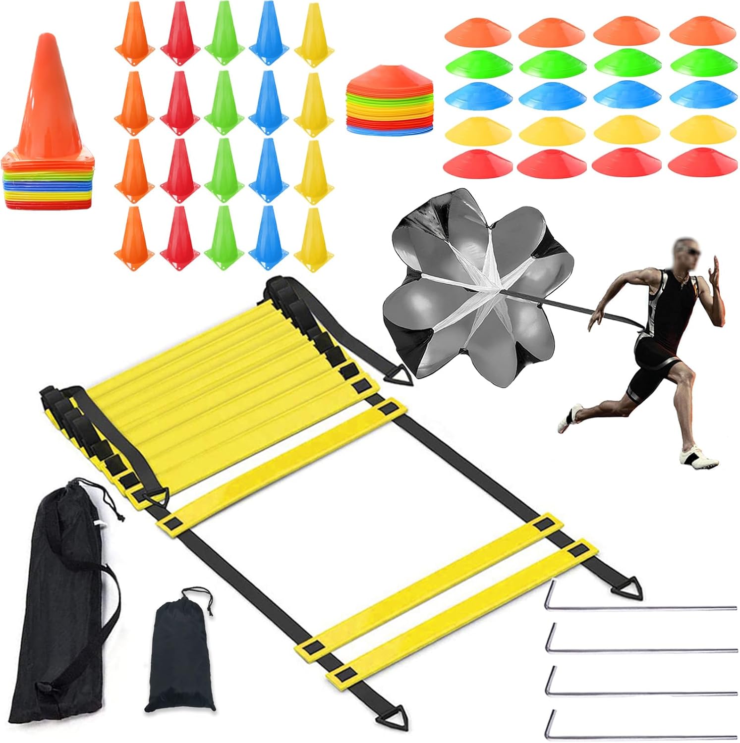 niuniaj Allenamento Calcio Kit,Scala di Coordinazione 6 m con 20 Sport ...