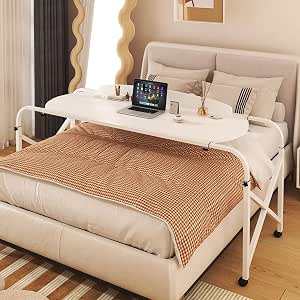 Adjustable Over Bed Desk with Wheels - Mobile Bed Table Height ...