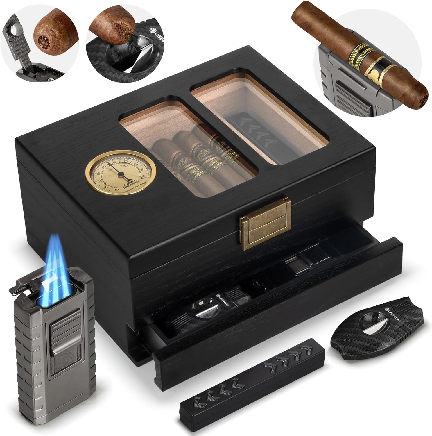 Amazon.com: USEWIRE Cigar Humidor, Glass Top Cedar Wood Cedar Humidor ...
