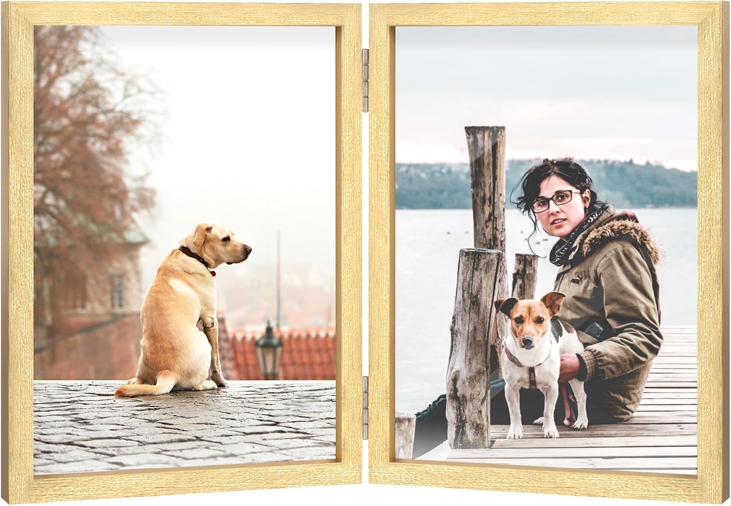 Amazon.com - FOREV 5x7 Double Picture Frame Wooden Hinged Photo Frame ...