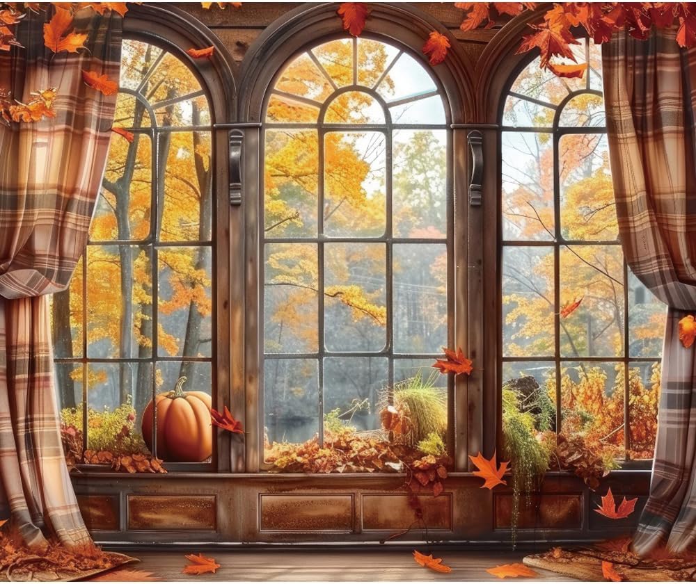 Amazon.com : DASHAN 10x8ft Fall Window Photo Backdrop Maple Leaves ...