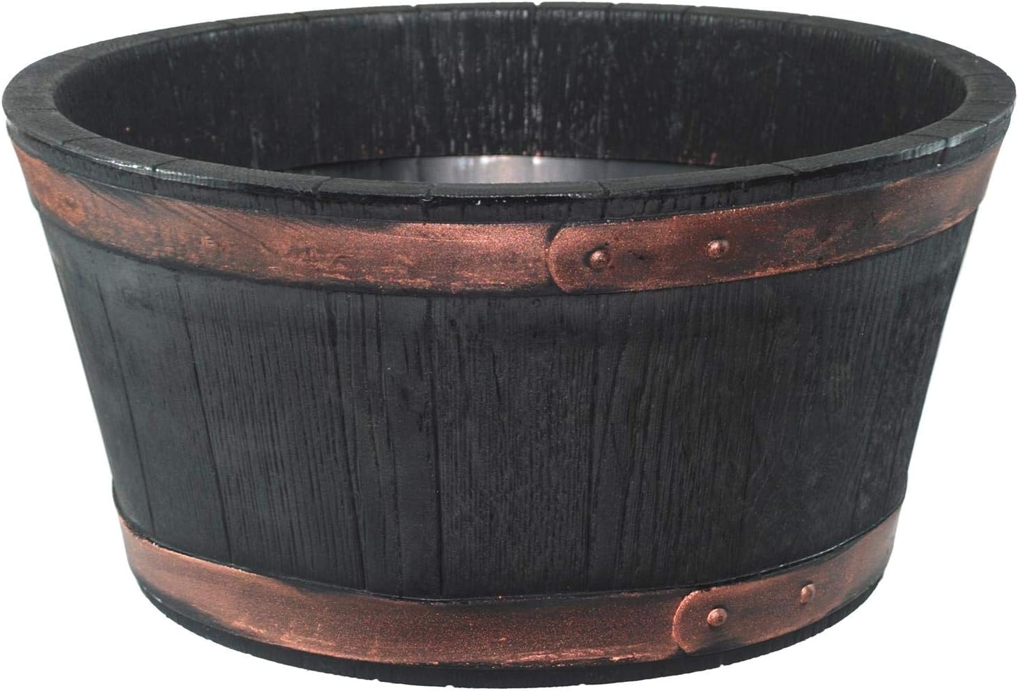 GARDEN HALF BARREL PLANTER BLACK PLASTIC 50CM DIAMETER - X 2 PLANTERS ...