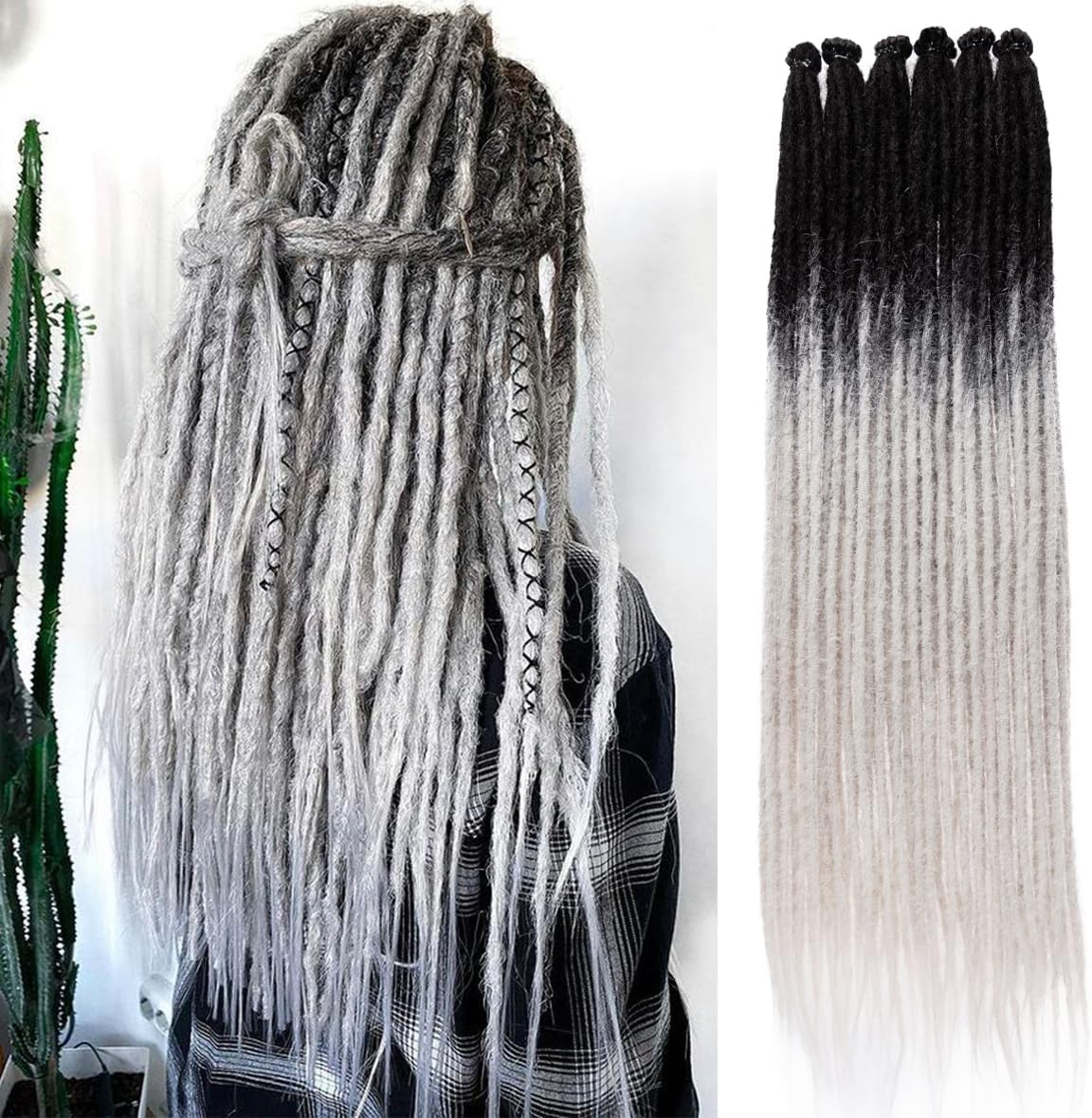 Leeven 24 Inch Ombre Grey Dreadlock Extension 10 Strands Synthetic ...