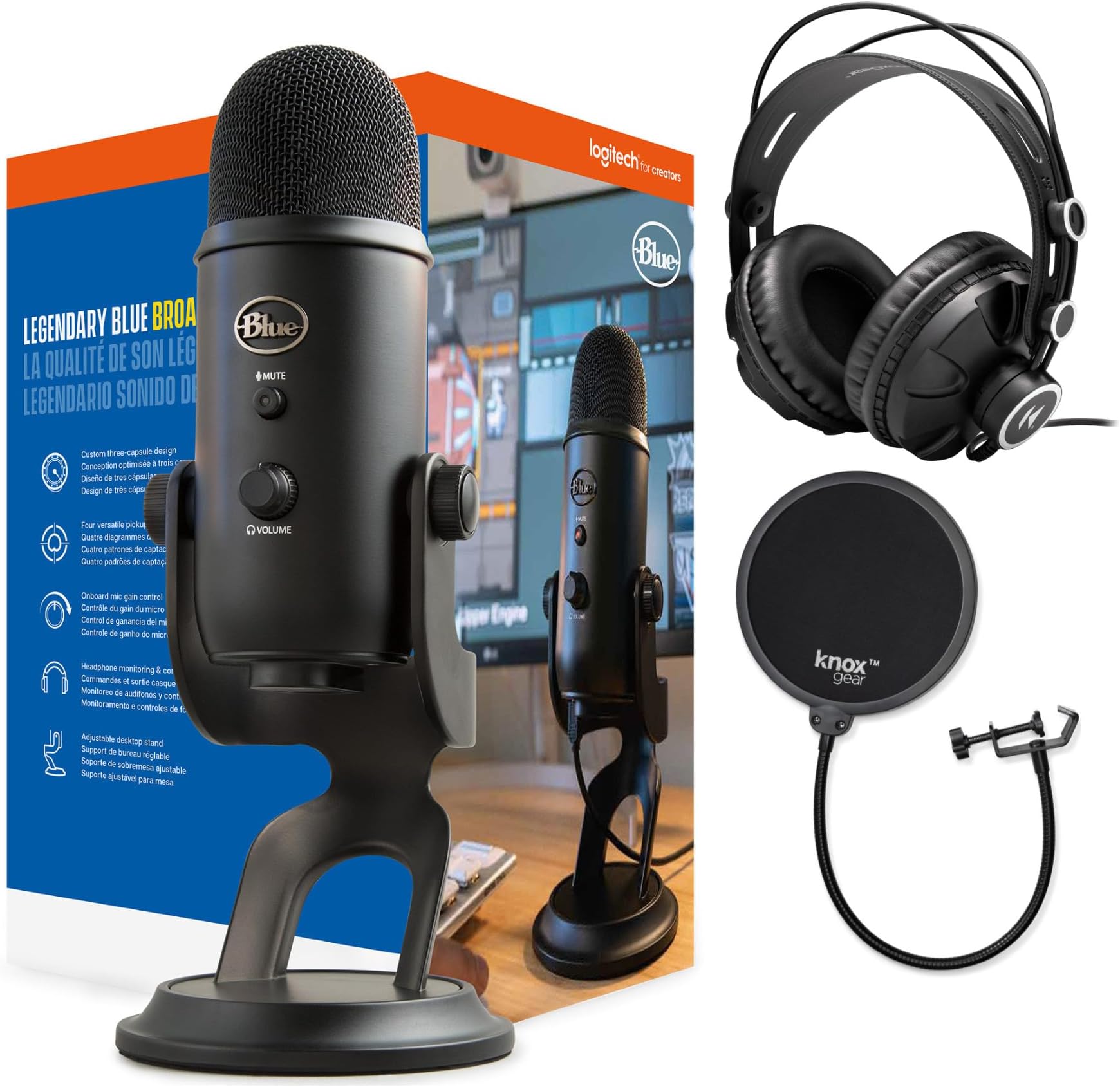Amazon.com: Blue Microphones Yeti USB Microphone (Blackout) Bundle with ...