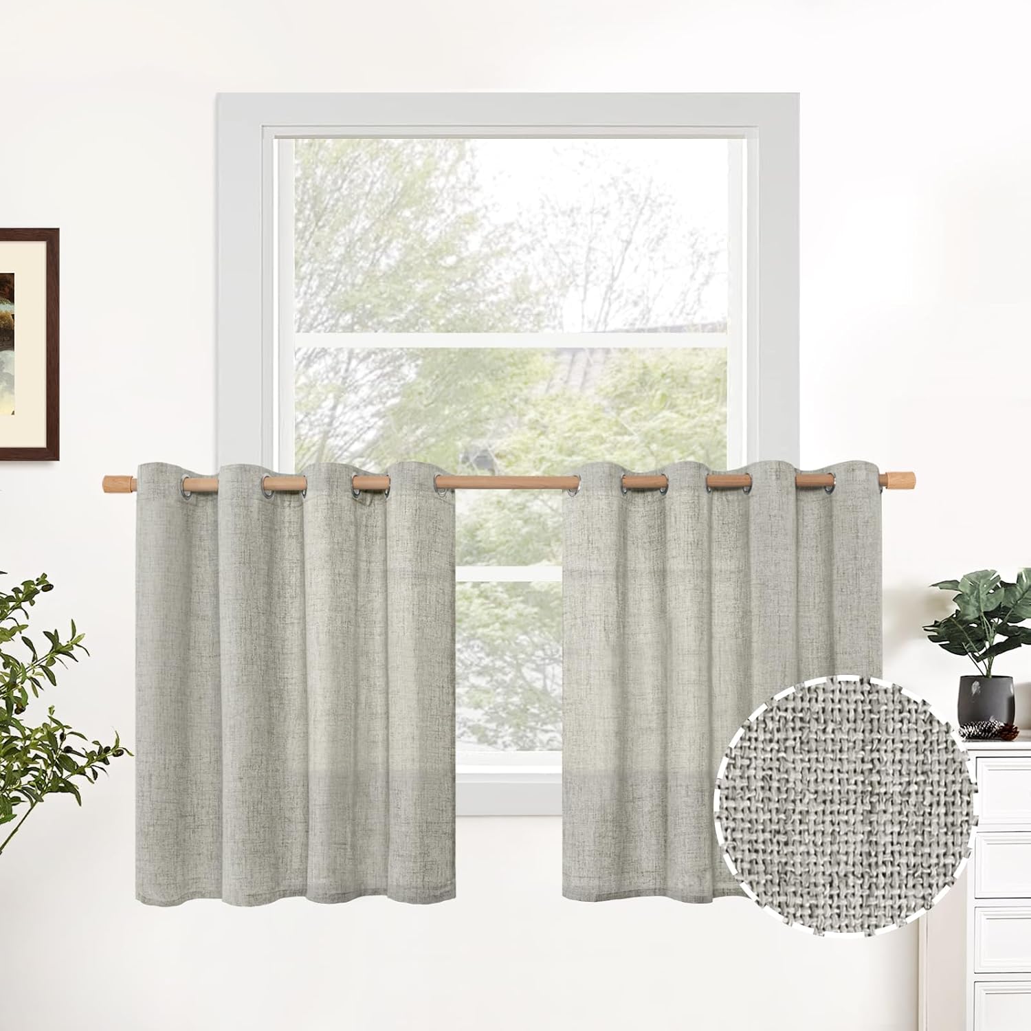 YoungsTex Linen Kitchen Curtains 36 inches Long for Small Window 2 ...